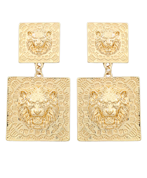Lion Head Square Post Earrings | Moon and Lola